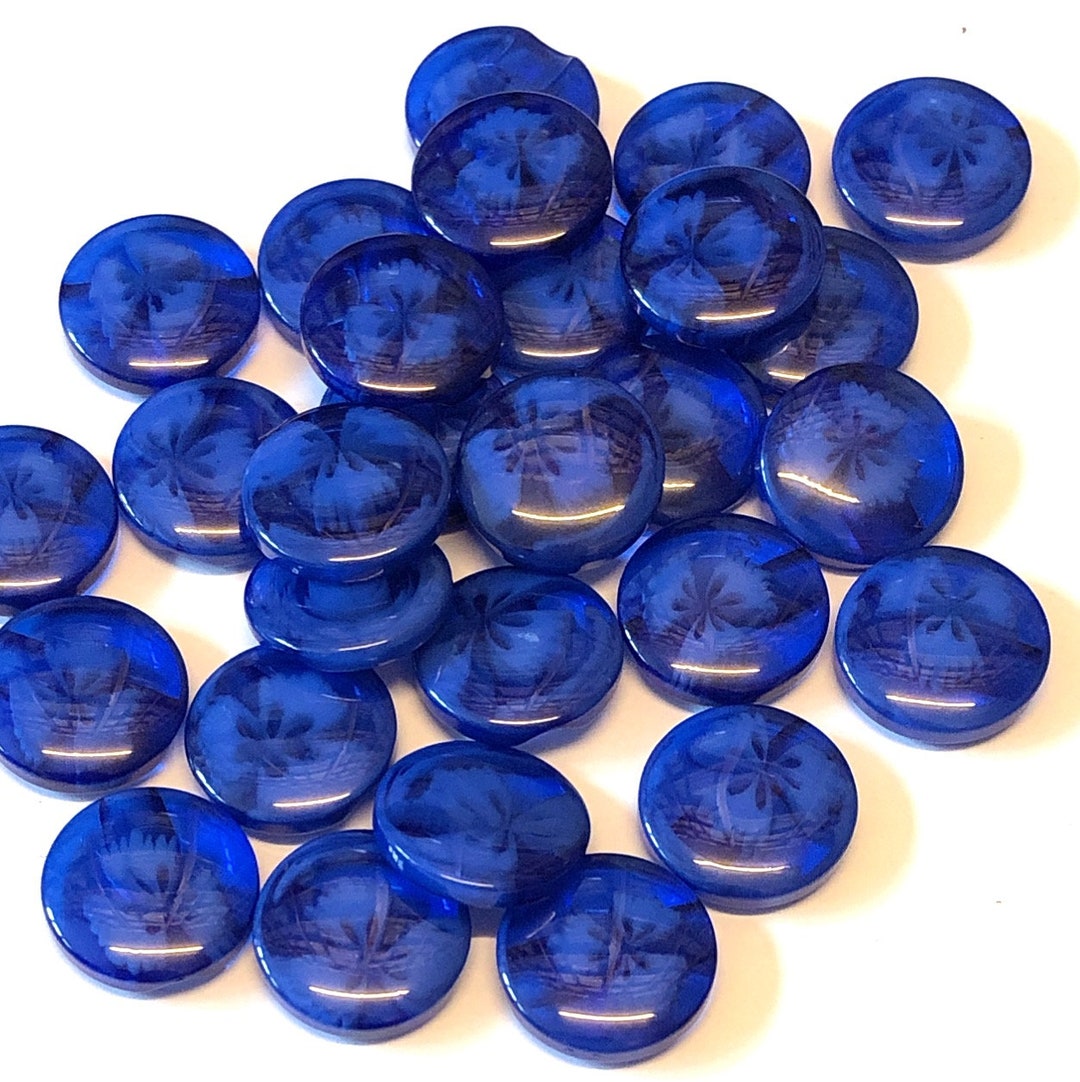 20 Blue Resin Buttons With Embedded Flower, Bright Blue Flower Buttons ...