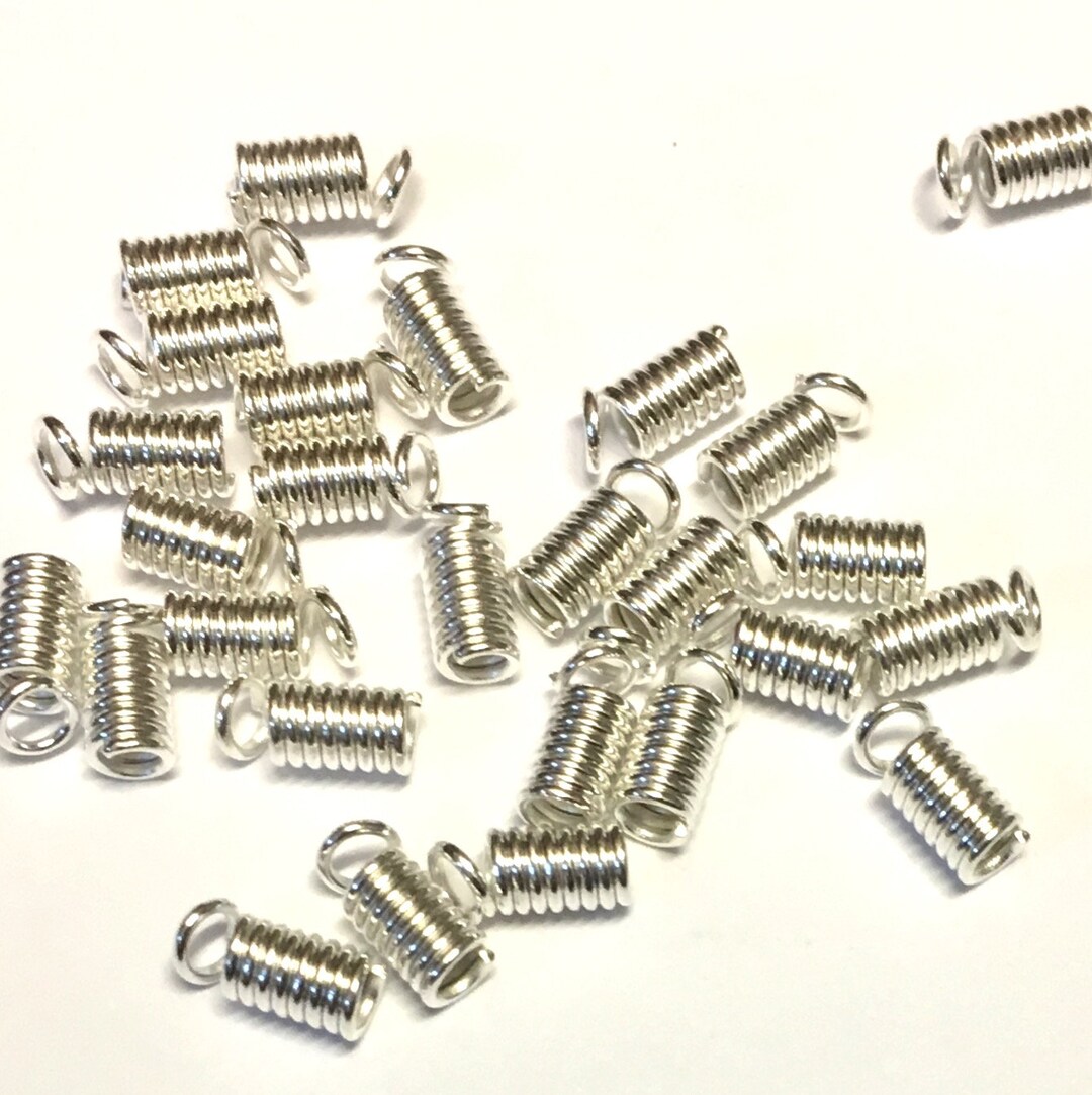 50, 4mm Silver Plated Coiled Cord End Crimp, Cord End Connector, Cord ...