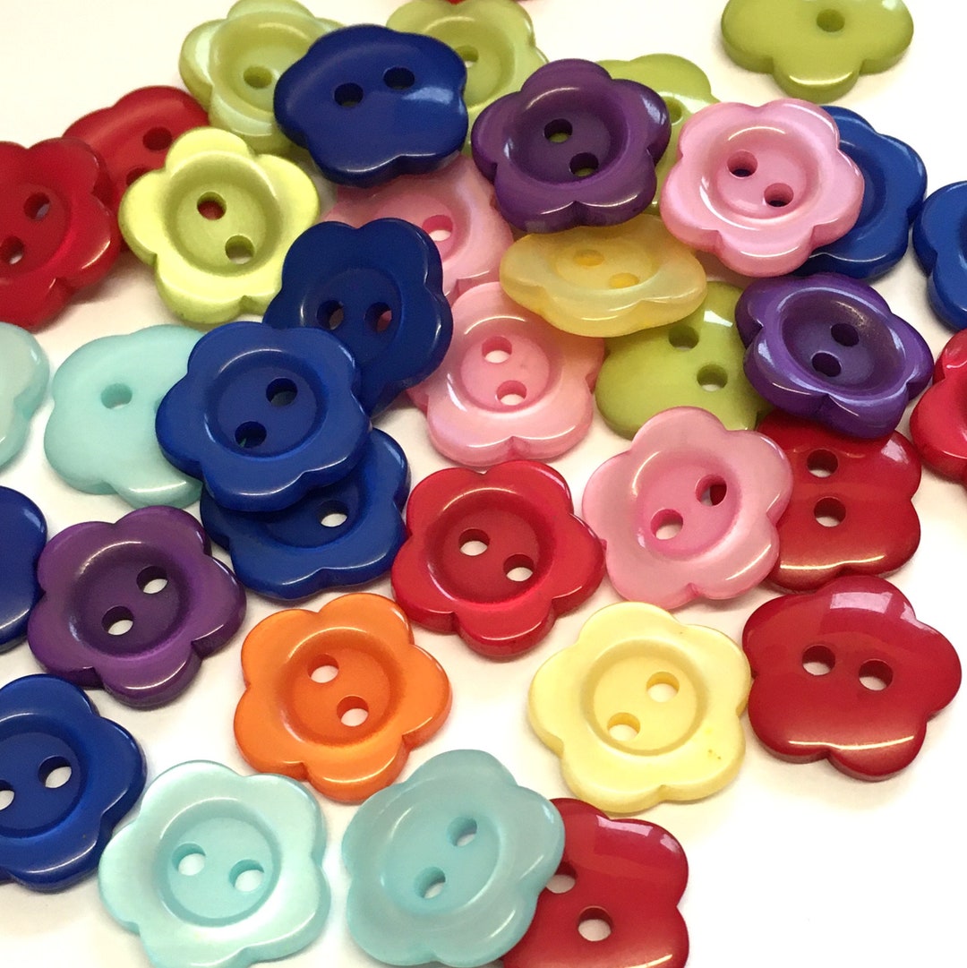 10, 14mm (22L) Assorted Colour Flower Shaped Resin Buttons, Mixed ...
