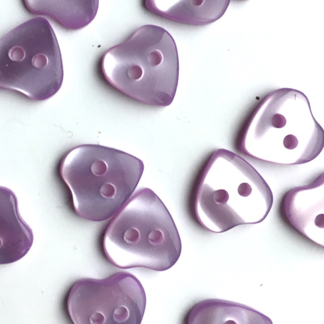 10, Lilac Heart Buttons, Heart Shaped Buttons, Tiny Buttons, Opalescent ...