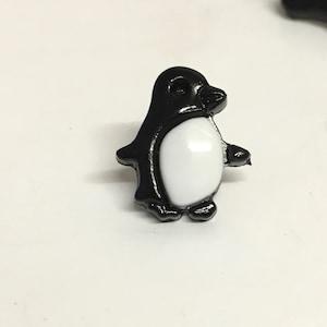 10 Black and White Penguin Buttons, Plastic Buttons, Shank Buttons ...