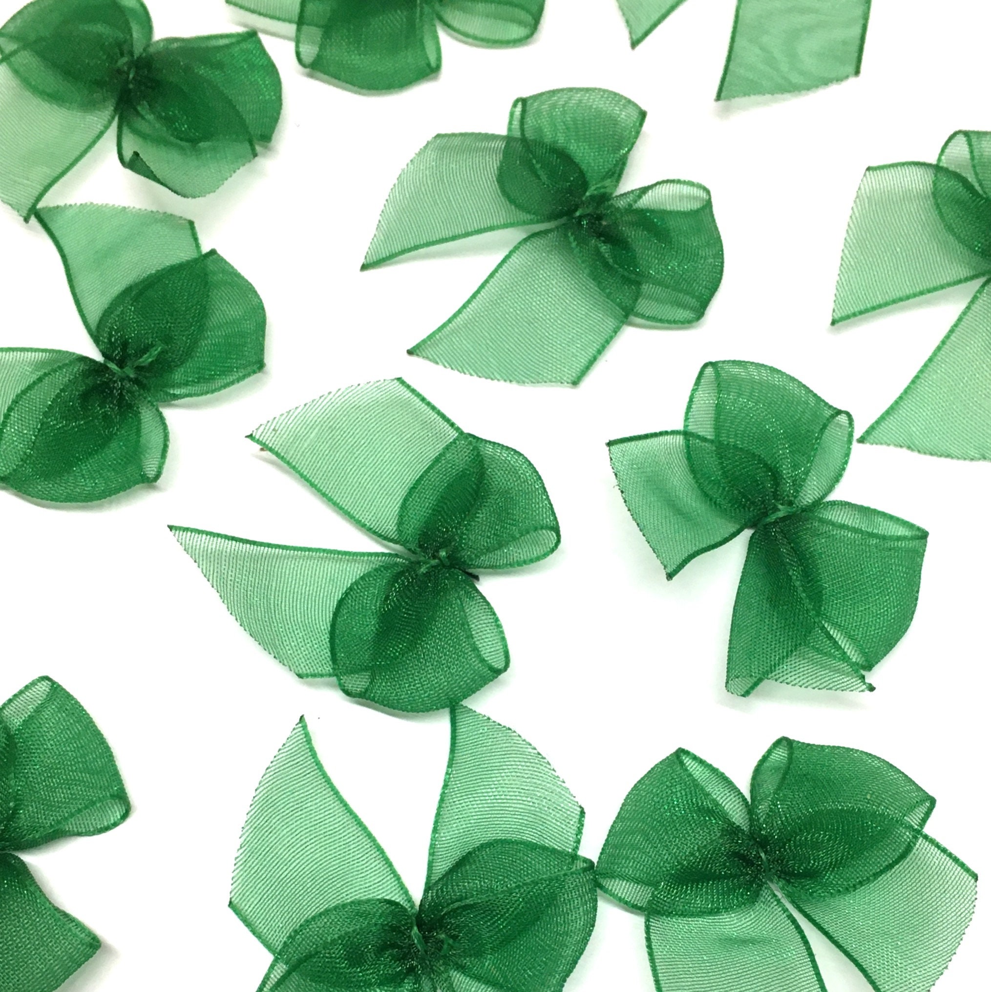 20 dark green organza bows green ribbon bows green bows | Etsy