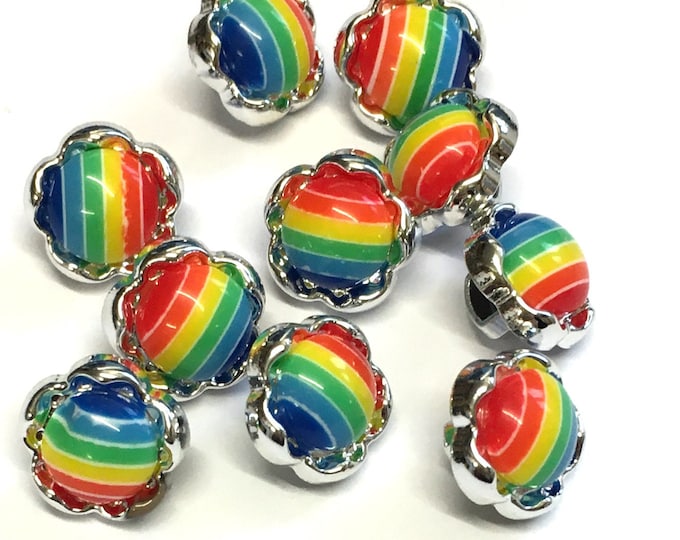 10 X 11mm (18L) Rainbow Flower Buttons, Rainbow Shank Buttons, Small ...