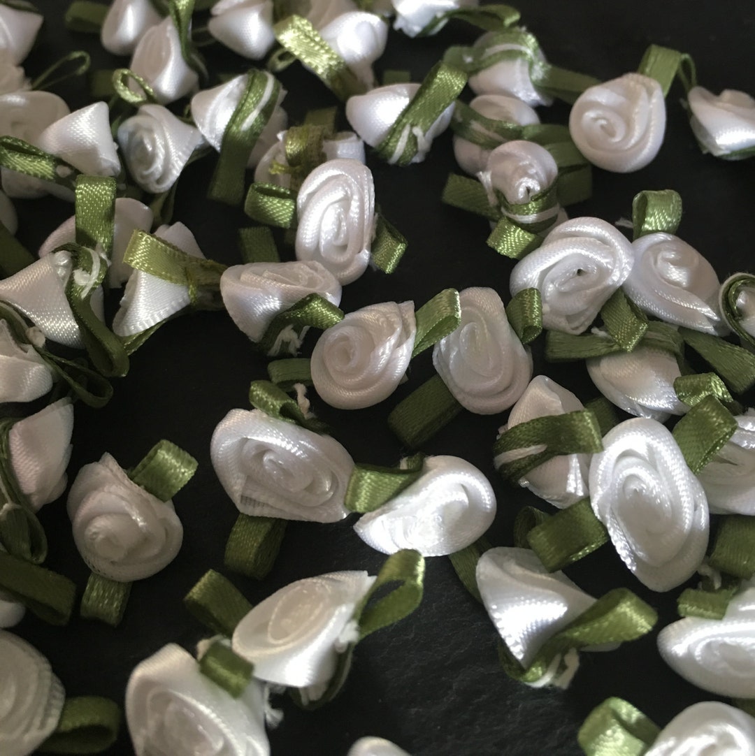 10, White Ribbon Roses, Satin Ribbon Roses, White Satin Roses, Sew on ...