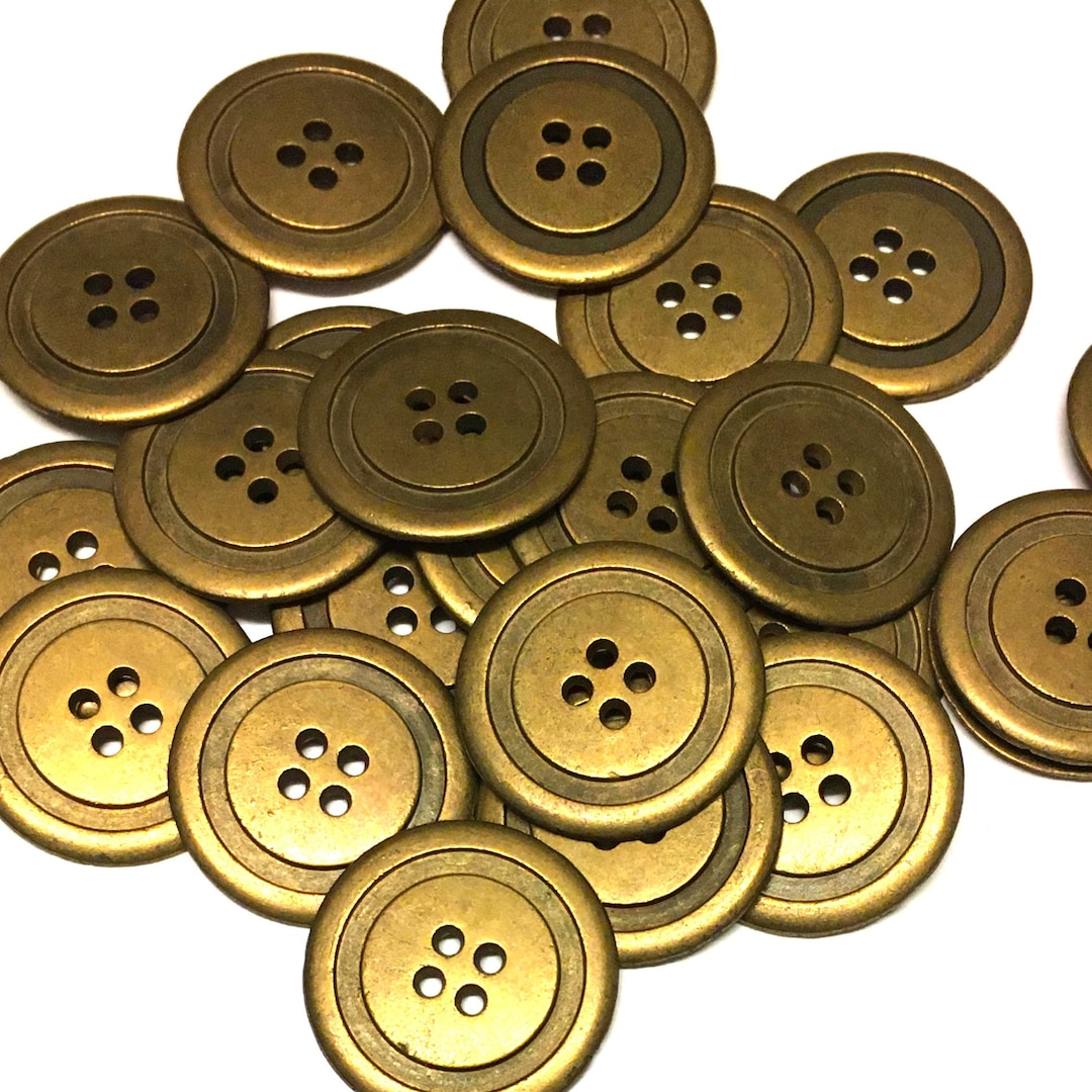 5 X Large 28mm Vintage Bronze Metal Buttons, Flat Bronze Metal Buttons ...