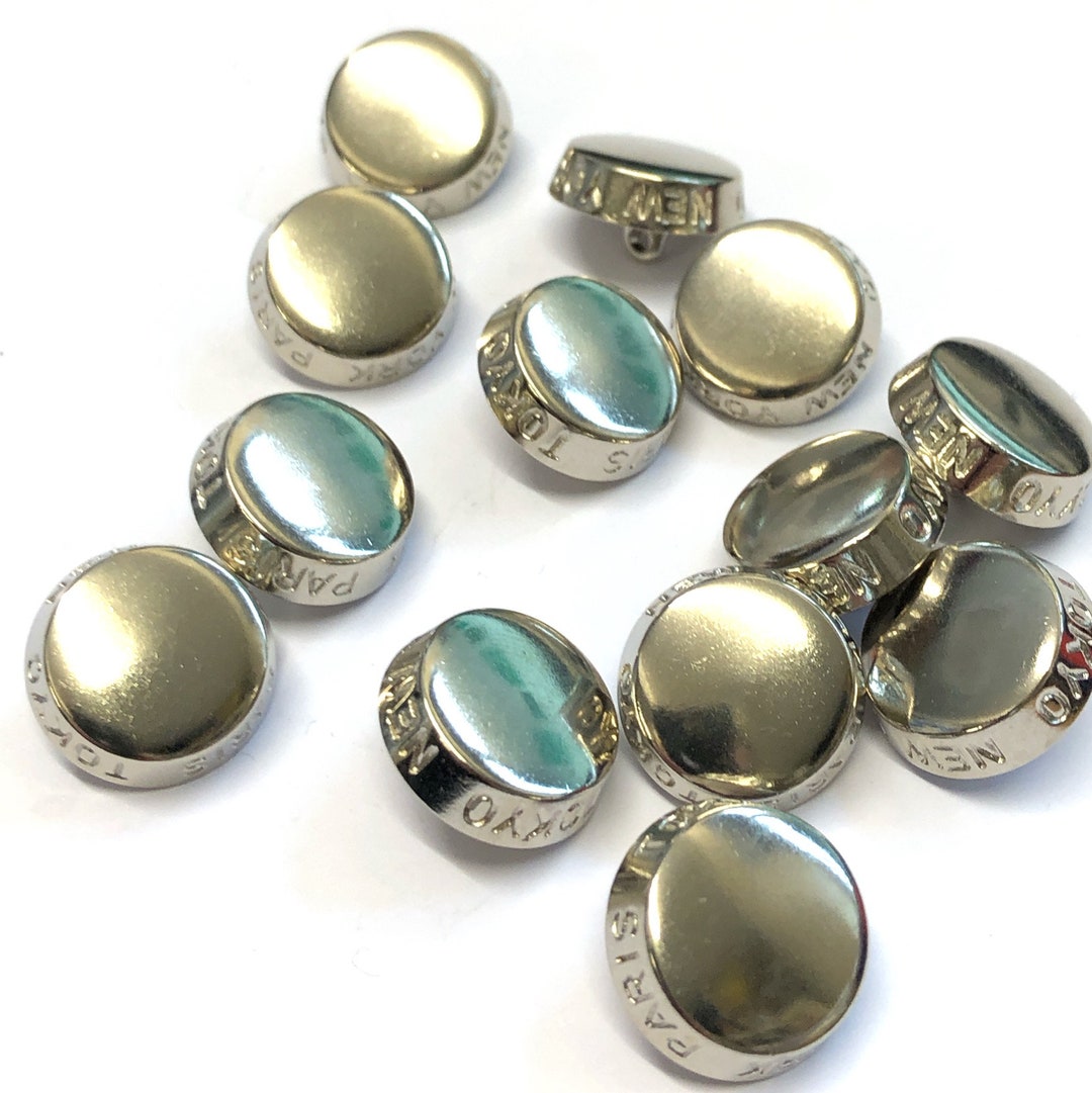 6, 17mm (28L) Chunky Silver Metal Buttons, Tokyo, Paris, New York ...