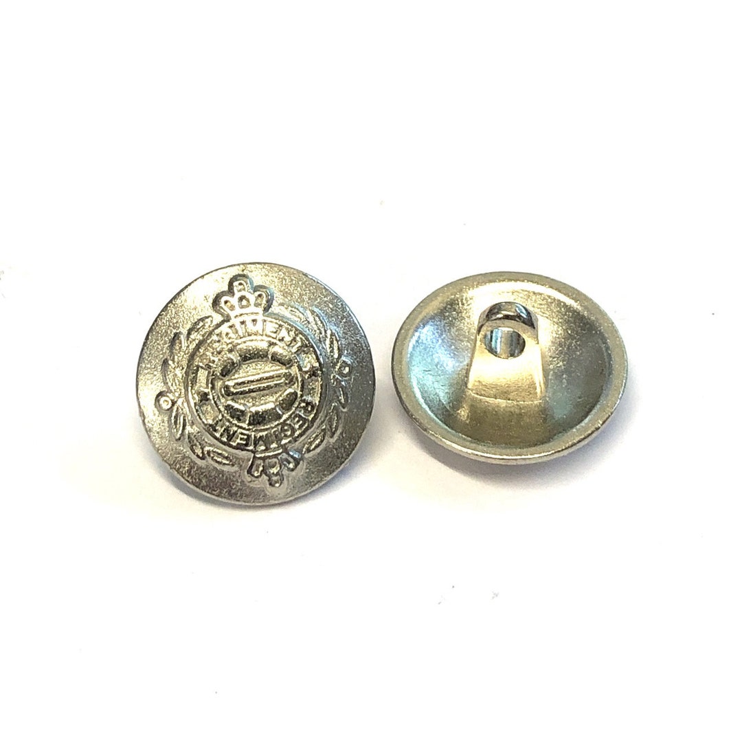 6 X 15mm (24L) Silver Metal Coat of Arms Buttons With a Rear Metal ...