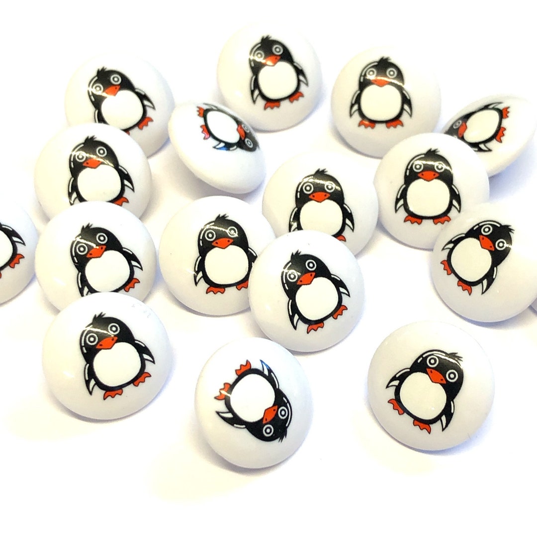 10, 15mm (24L) Penguin Shank Buttons, White Buttons With Cute Penguin ...