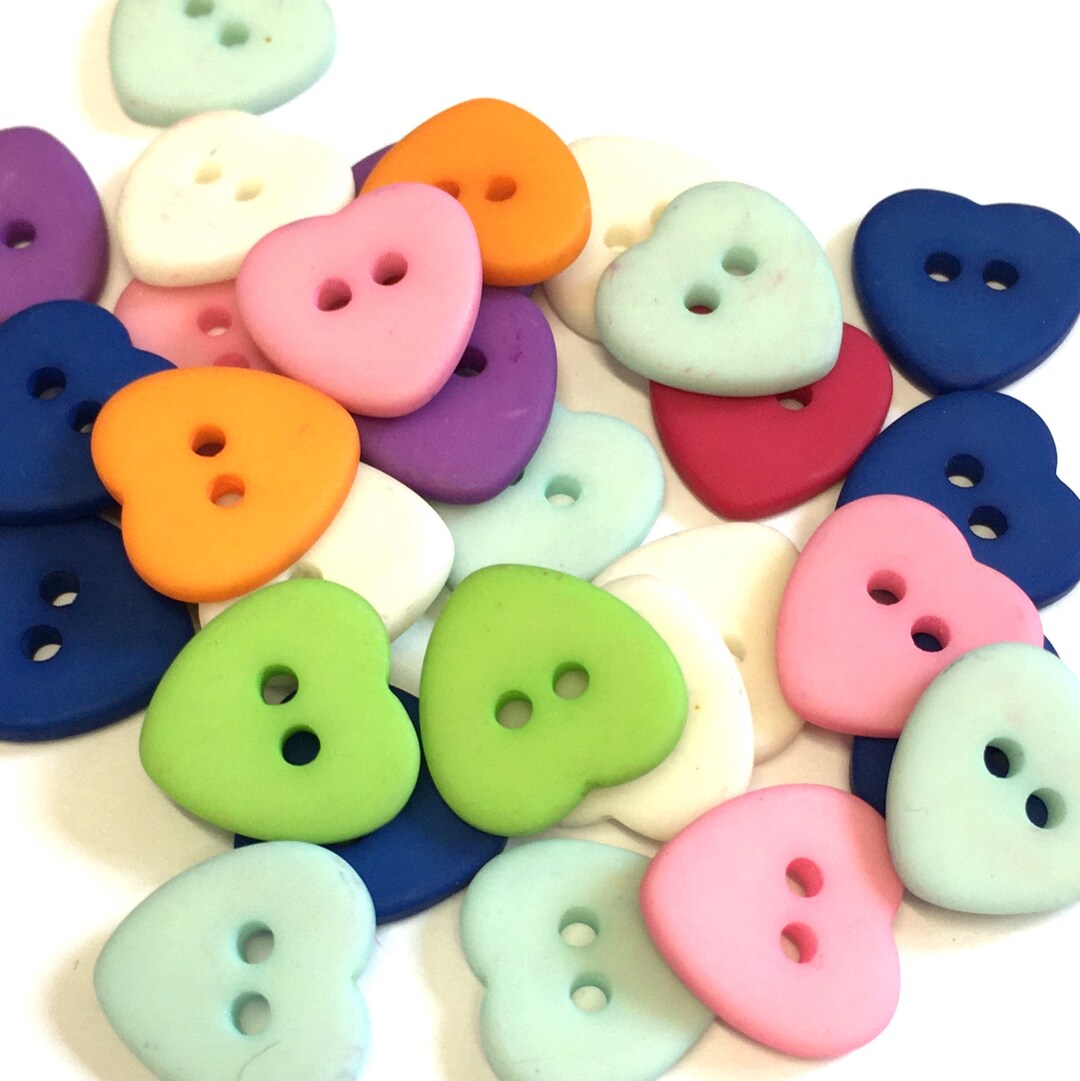 10, 12mm (20L) Mixed Colour Heart Shaped Buttons With Two Holes ...