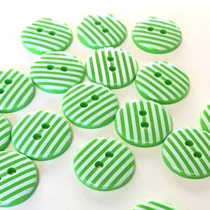 10, Green Stripe Buttons, Green Stripy Buttons, 15mm Green Buttons ...