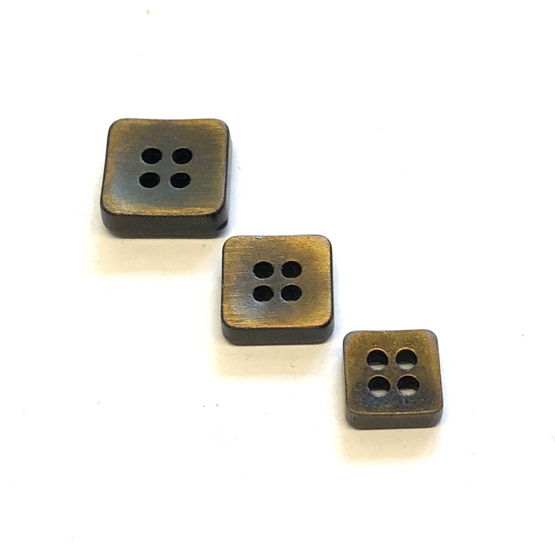 6, Aged Bronze Chunky Square Metal Buttons, Antique Bronze Italian ...