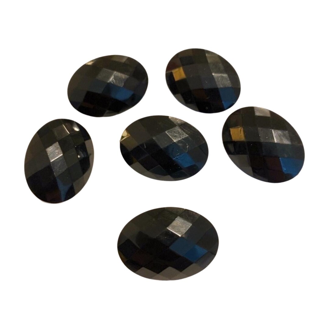 Black Oval Faceted Buttons: Rear Loop, 25mm X 18mm - Pack of 6 - Etsy