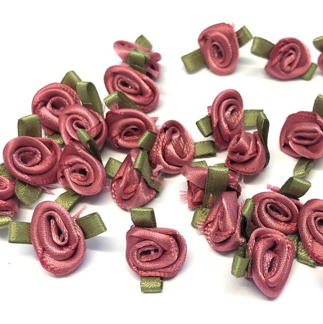 10, Dusky Pink Ribbon Roses, Satin Ribbon Roses, Satin Roses, Sew on ...