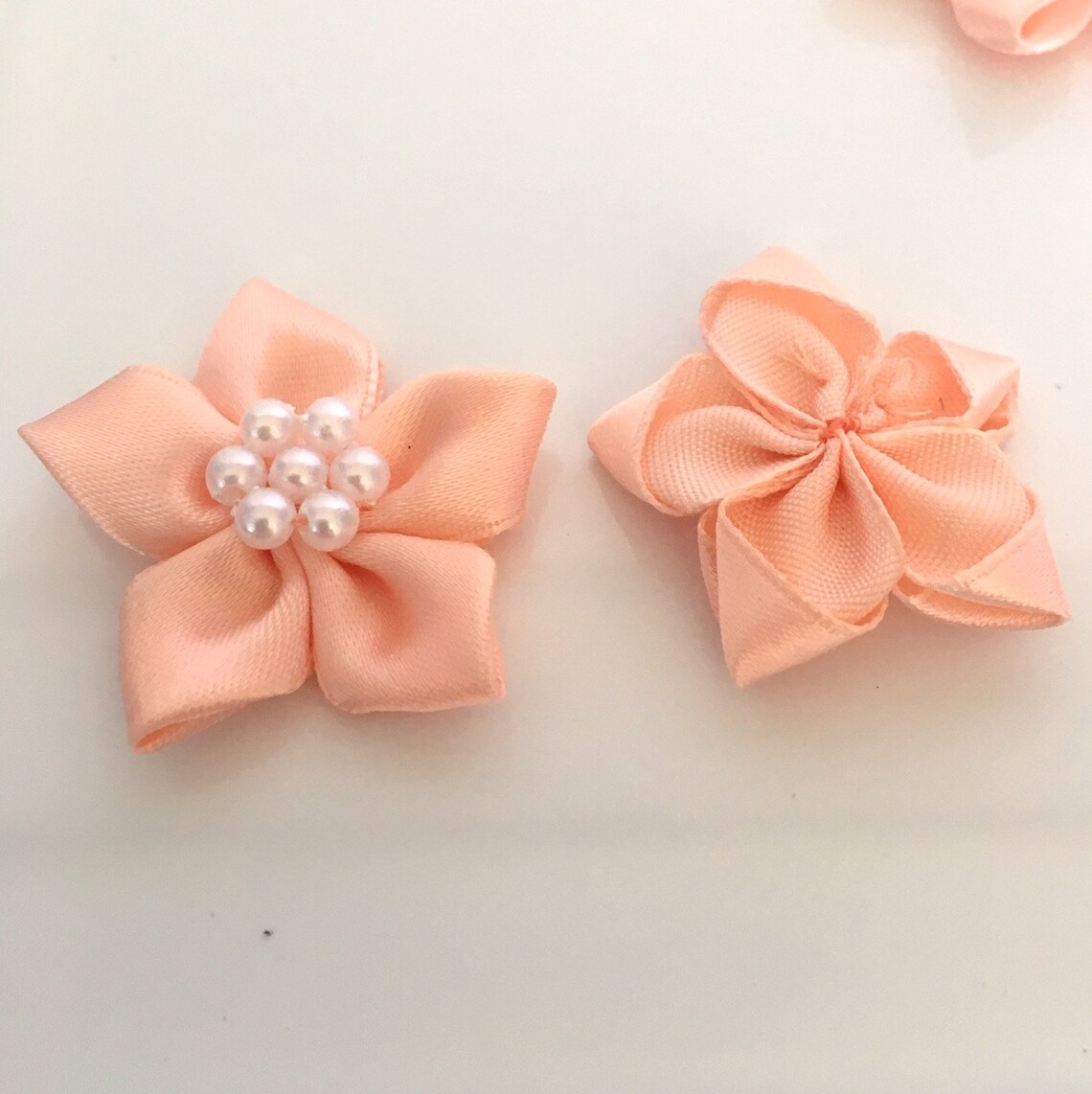 10 satin ribbon flowers pearl ribbon flowers peach ribbon | Etsy