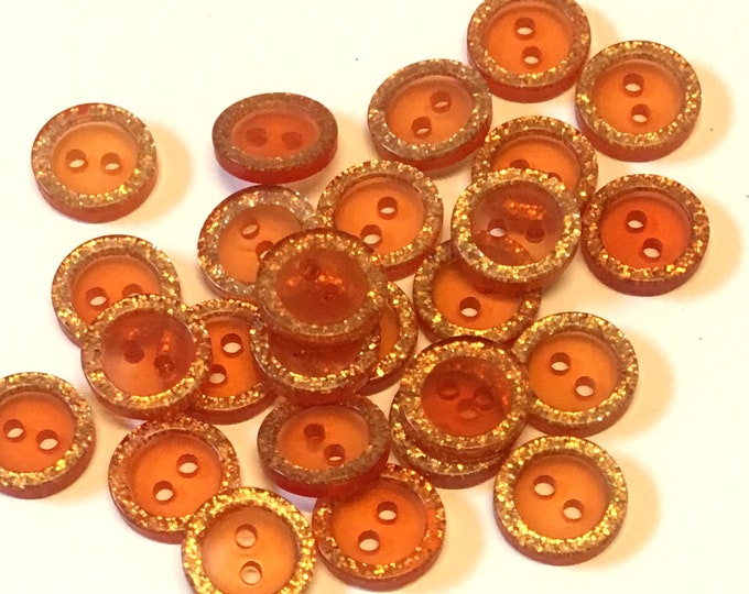 10 Clear Orange Buttons With a Glitter Border, 13mm Orange Buttons ...