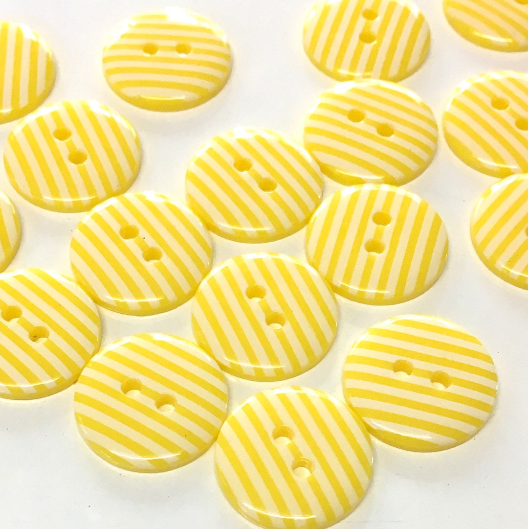 10, Yellow Stripe Buttons, Yellow Stripy Buttons, 15mm Yellow Buttons ...