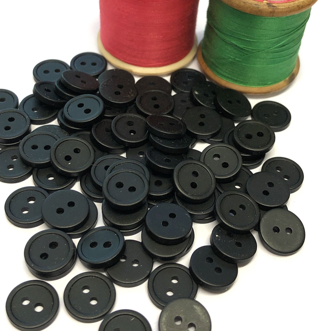 20, Black Buttons, 11mm Black Buttons, Black Rimmed Buttons, Black ...