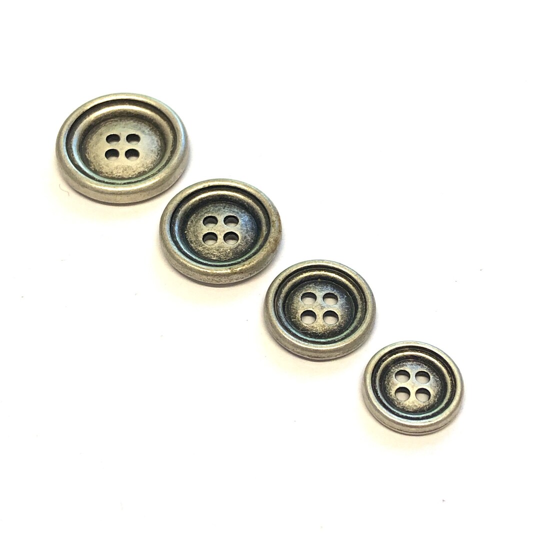 6 Solid Metal Aged Silver Coat Buttons, Heavy Metal Buttons, Silver ...