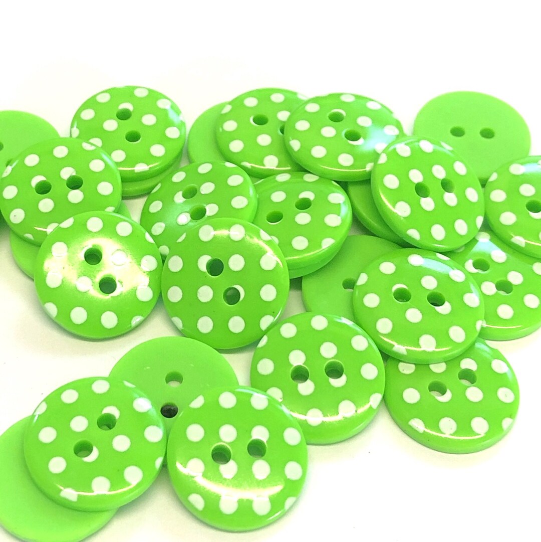 10, Bright Green Spotty Buttons, Green Dotty Buttons, Green Polka Dot ...