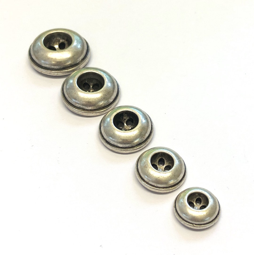 6 Domed Solid Metal Aged Silver Coat Buttons, Heavy Metal Buttons ...