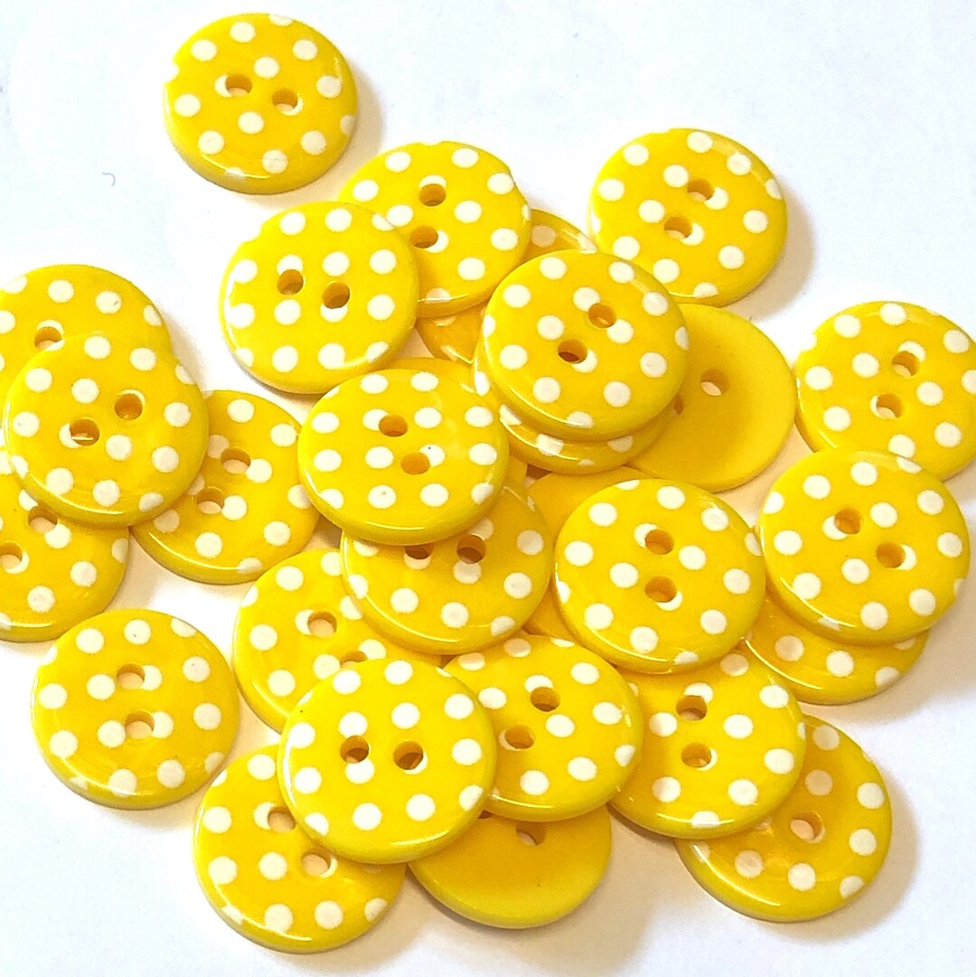 10, Yellow Spotty Buttons, Yellow Dotty Buttons, Yellow Polka Dot ...