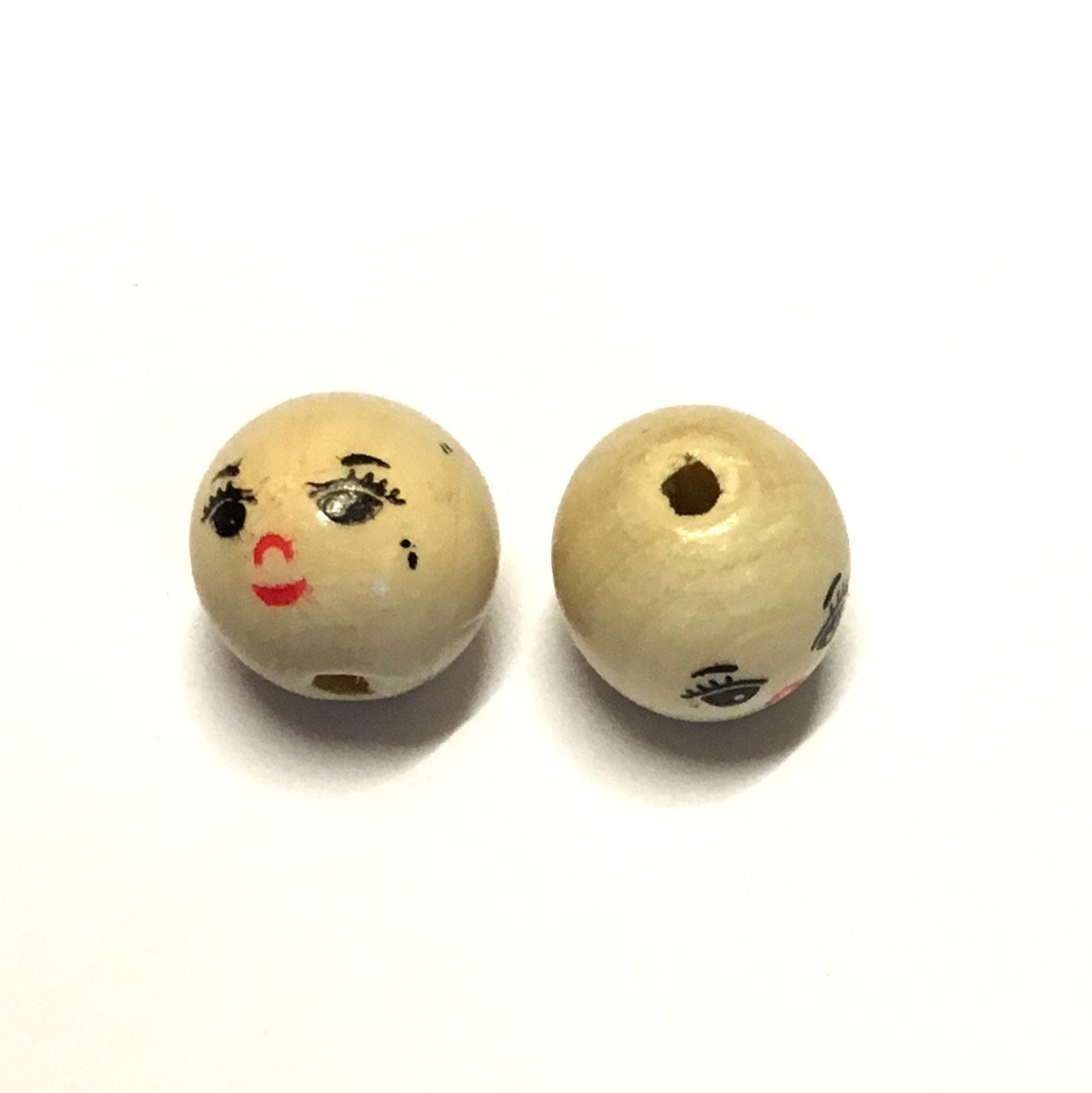20, 14mm Light Wood Face Beads, Cute Girl Face Beads, Wooden Beads ...