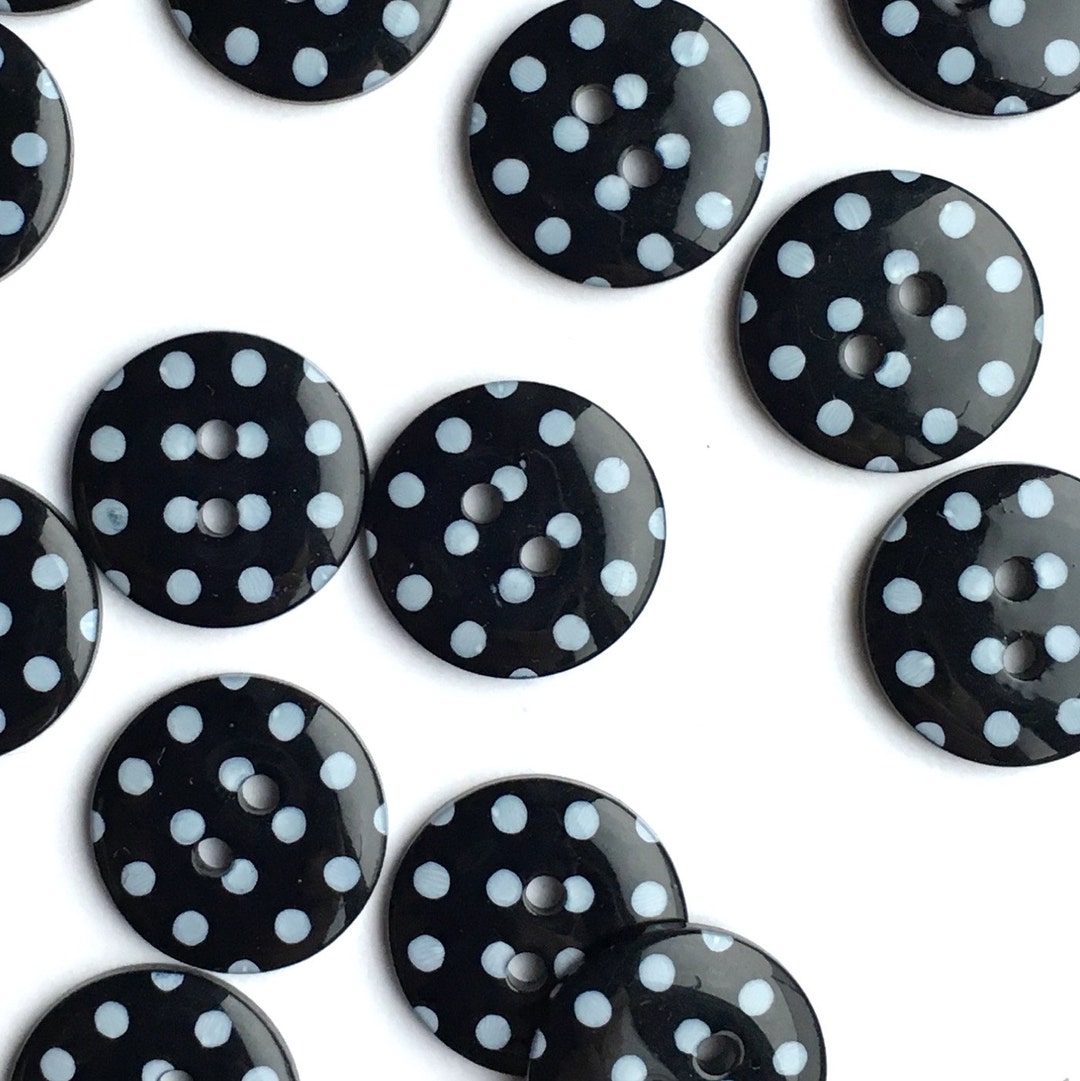 10, Black Spotty Buttons, Black Dotty Buttons, Black Polka Dot Buttons ...