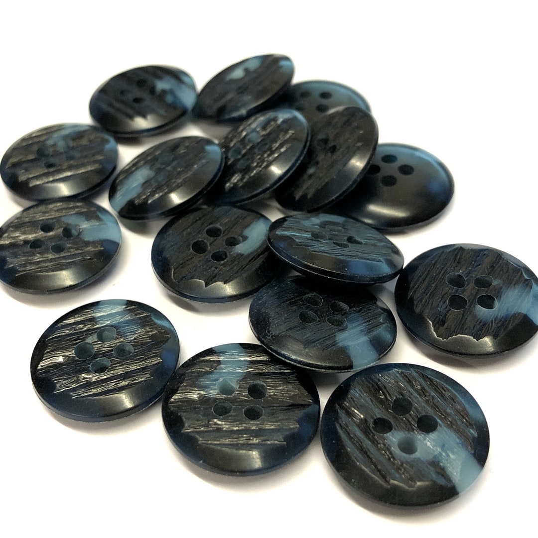 10, 19mm (30L) Buttons, Navy Blue Chunky Buttons, Etched Surface With ...