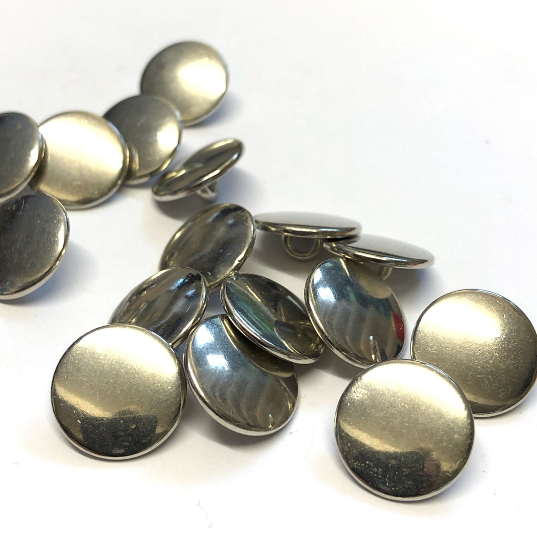 6 X 15mm (24L) Silver Metal Cuff Buttons With a Rear Metal Shank, Shiny ...