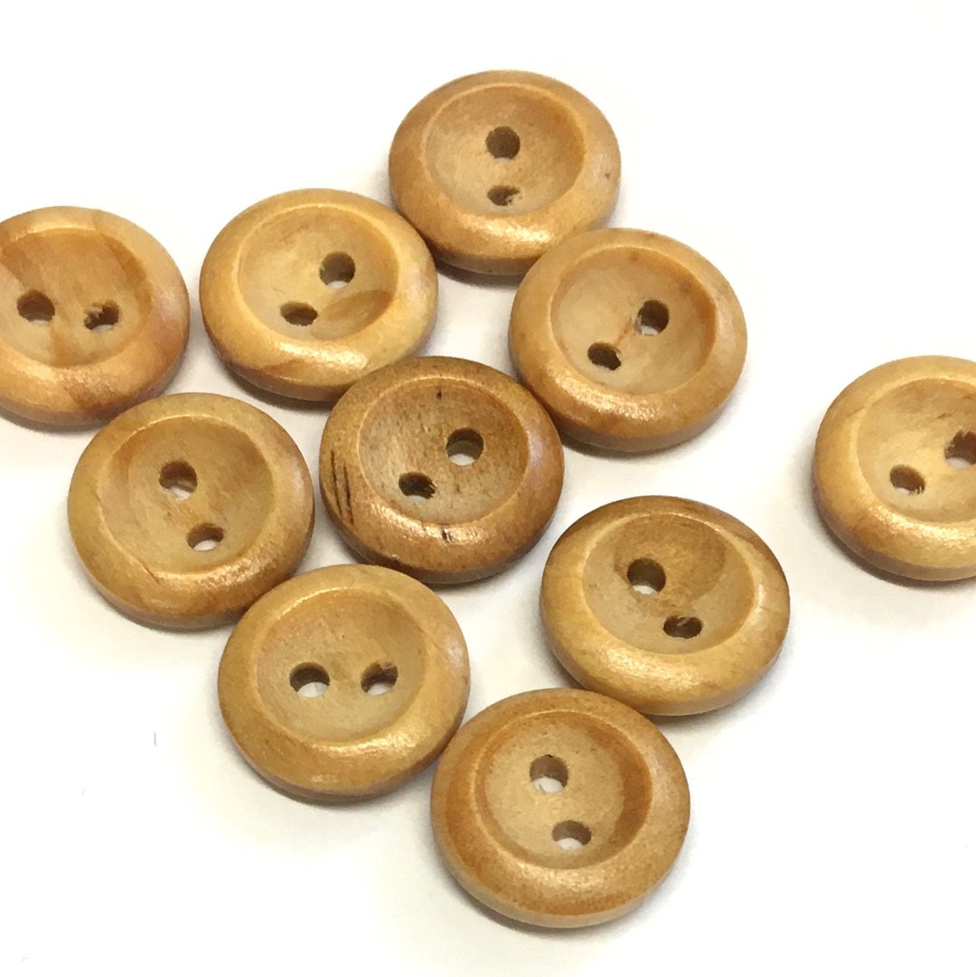10, 14mm (22L) Round Wood Effect Buttons, Wedge Edge Buttons, Wood ...
