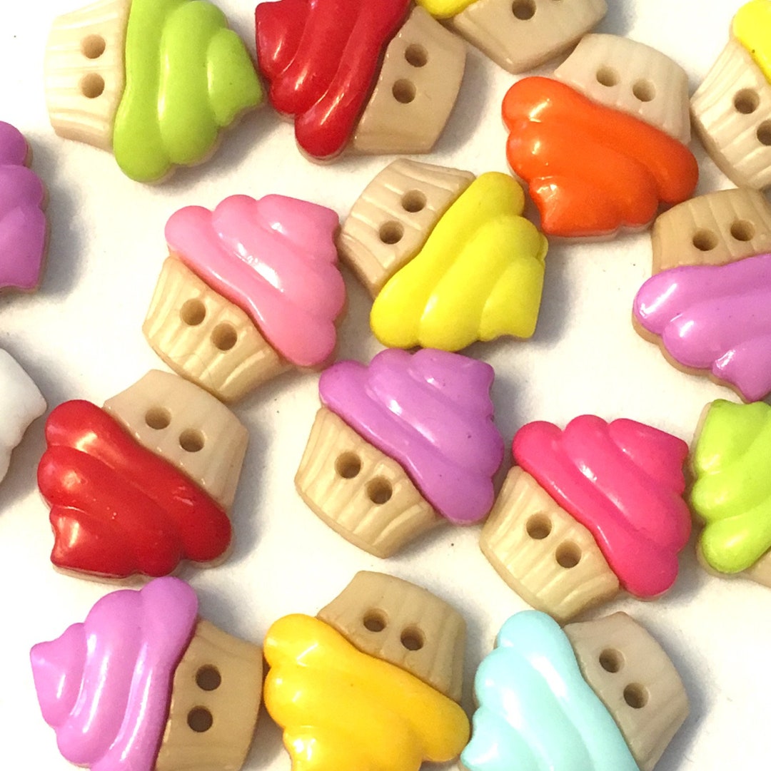 10, Mixed Colour Cupcake Buttons, Bun Design Buttons, Cute Buttons ...
