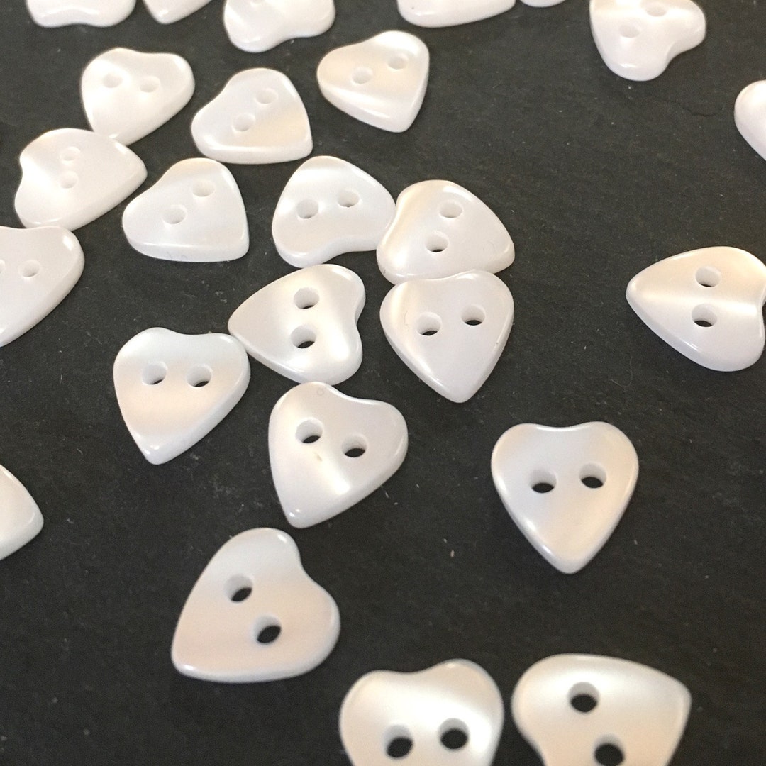 10 White Heart Buttons: Opalescent Resin Tiny Buttons (10mm) - Etsy