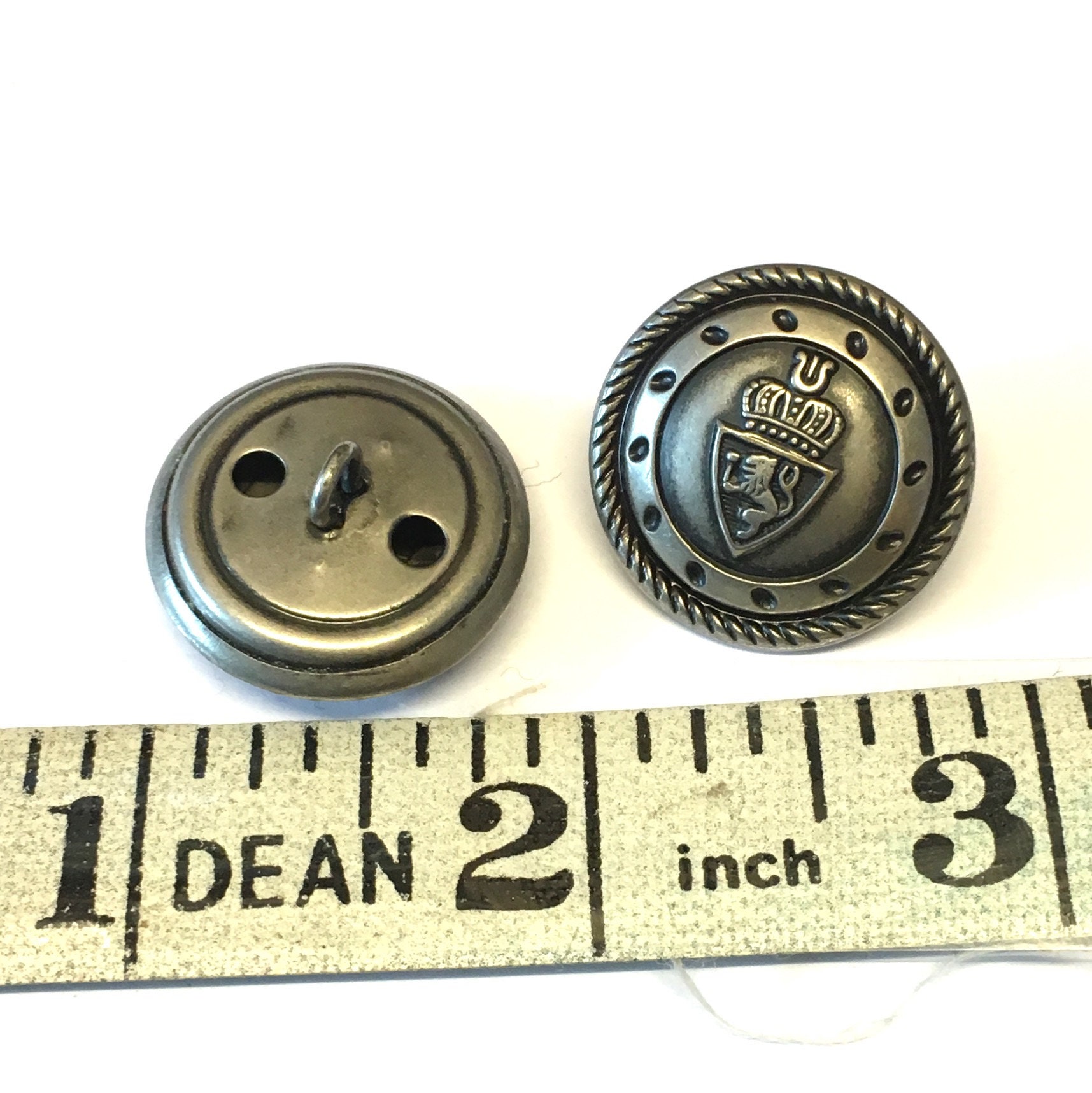 6 metal coat of arms buttons aged silver hollow metal vintage | Etsy