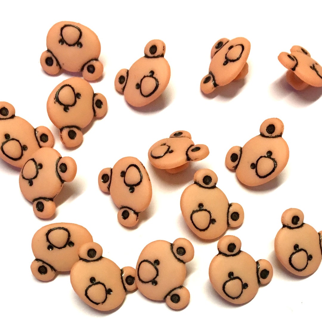 10 Peach Teddy Face Buttons, Peach Pig Face Buttons, Peach Novelty ...