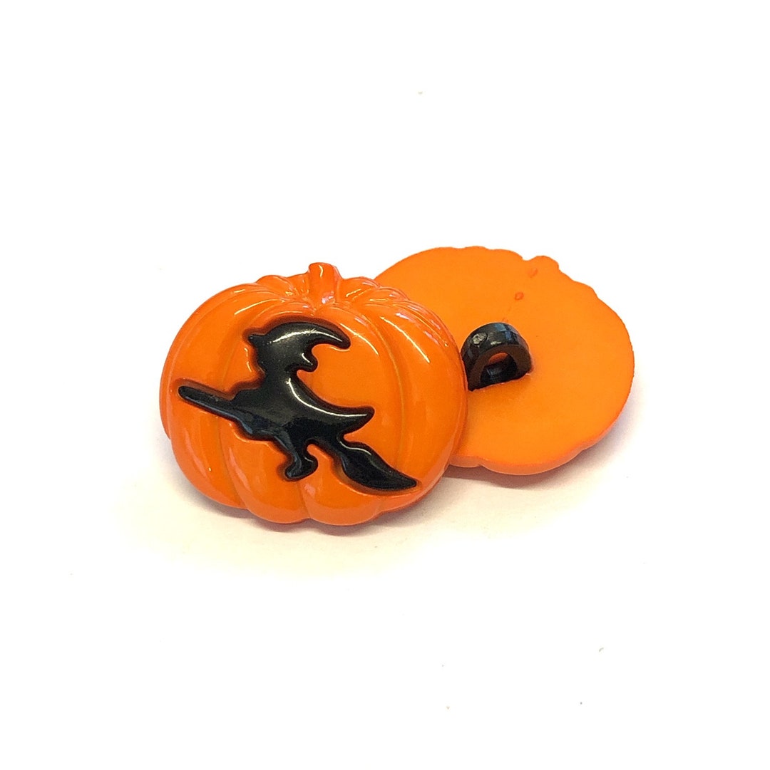 6pcs Orange Pumpkin Buttons With Black Witch - Halloween Novelty ...
