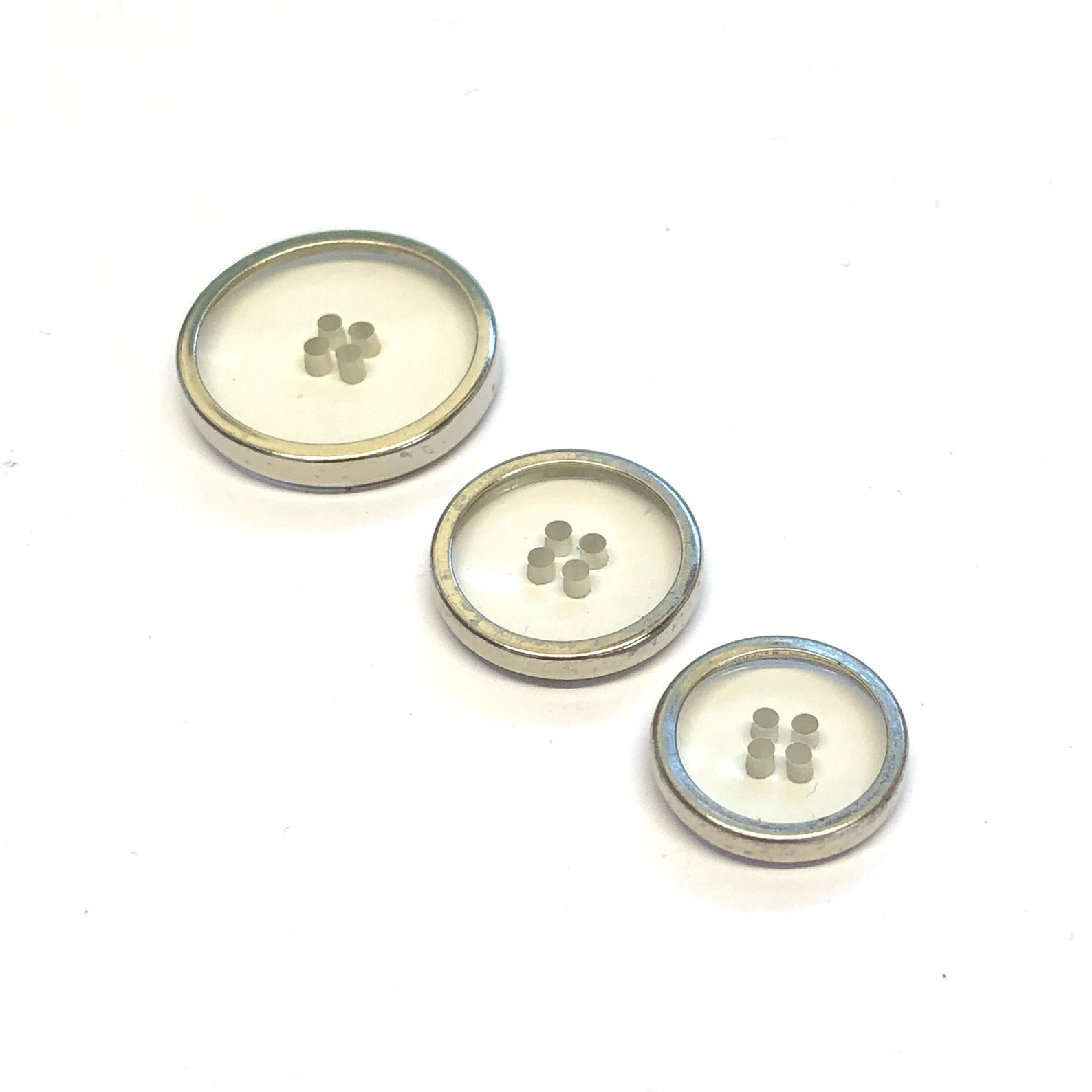 6 X Clear Resin Buttons With a Silver Metal Border Chunky - Etsy