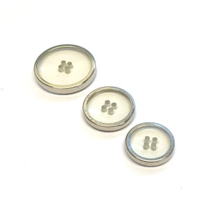 6 X Clear Resin Buttons With a Silver Metal Border, Chunky Transparent ...