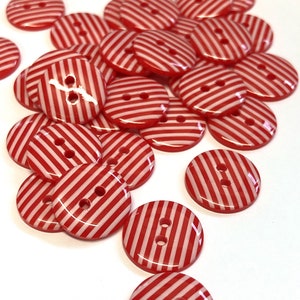 10, Red Stripe Buttons, Red Stripy Buttons, 15mm Red Buttons, Red ...