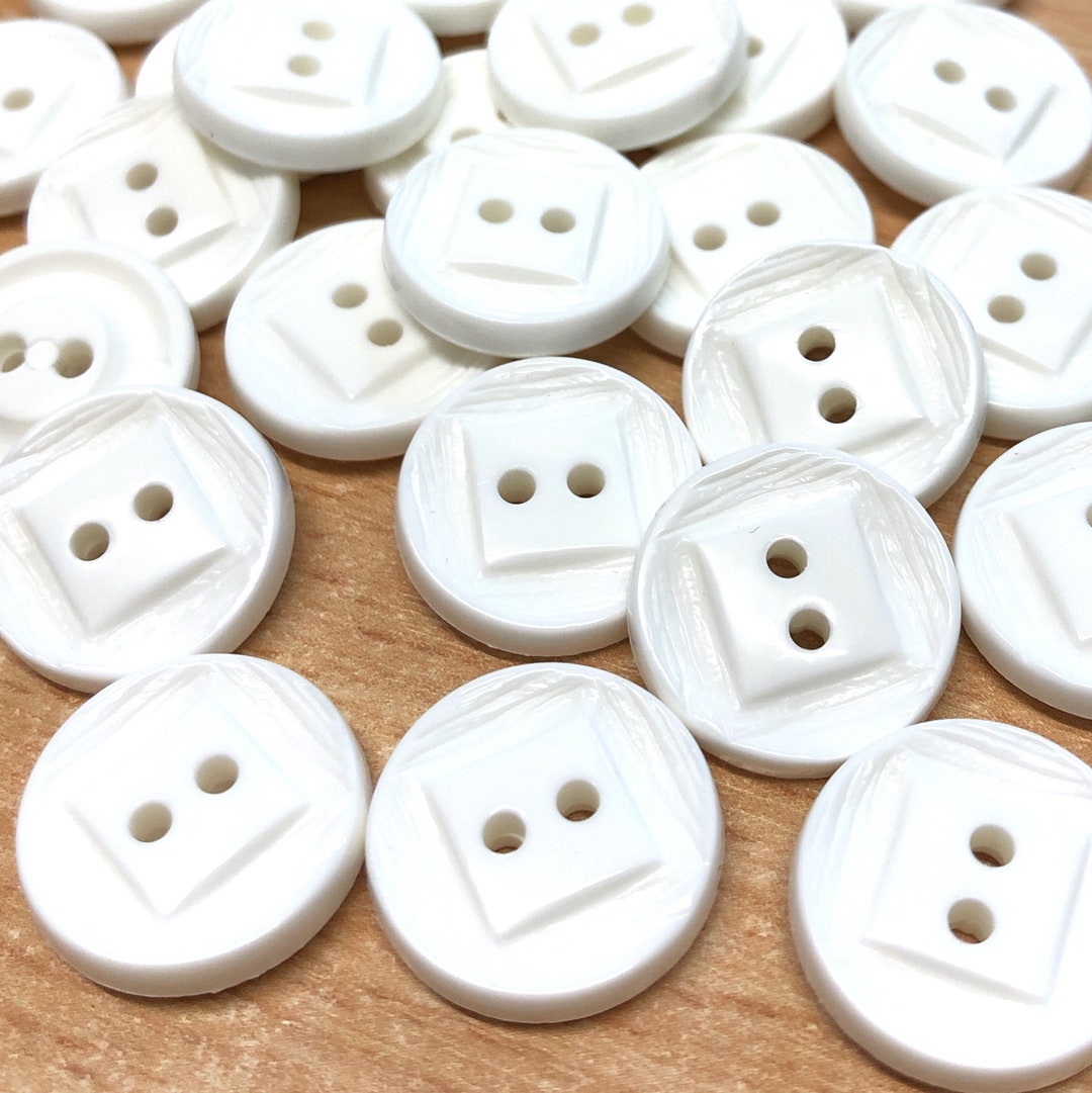 10pcs White Chunky Buttons: Round Buttons With Square Detail (18mm) - Etsy