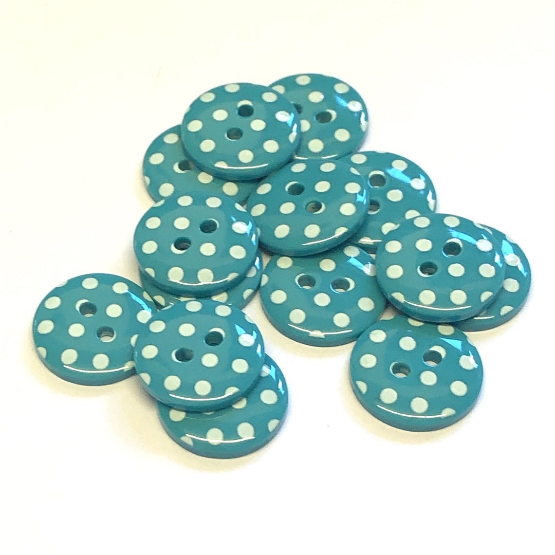 10, Turquoise Spotty Buttons, Turquoise Dotty Buttons, Turquoise Polka ...
