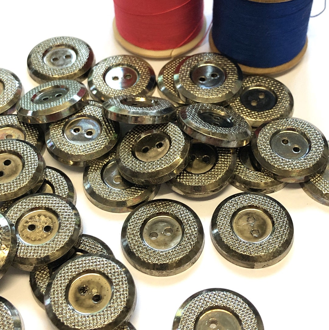 10, 23mm 36L Aged Silver Metallic Buttons, Patterned Plastic Buttons ...