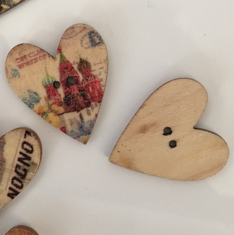 10 X Heart Shaped Wooden Buttons Heart Buttons Wood Buttons | Etsy