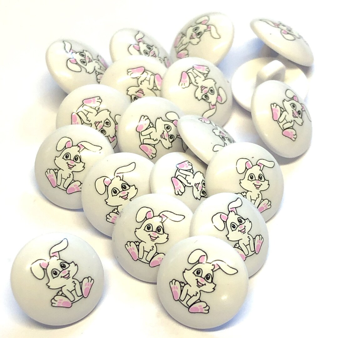 10, 15mm (24L) Cute Bunny Shank Buttons, White Buttons With Rabbit ...