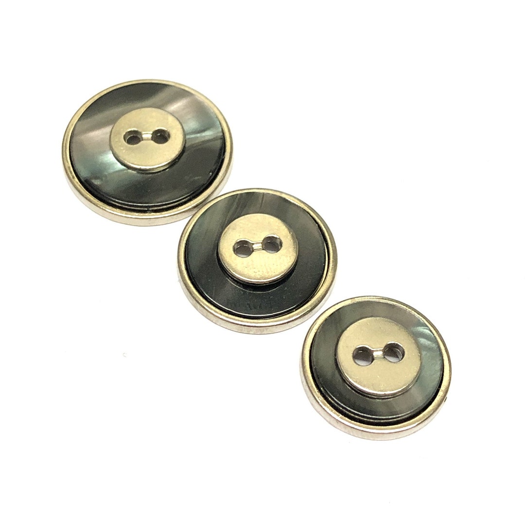 6 Silver Metal and Blue Marbled Resin Coat Buttons, Heavy Metal Buttons ...