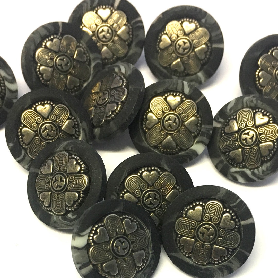 Aged Silver & Black Resin Buttons: Vintage Style (6, 15mm) - Etsy
