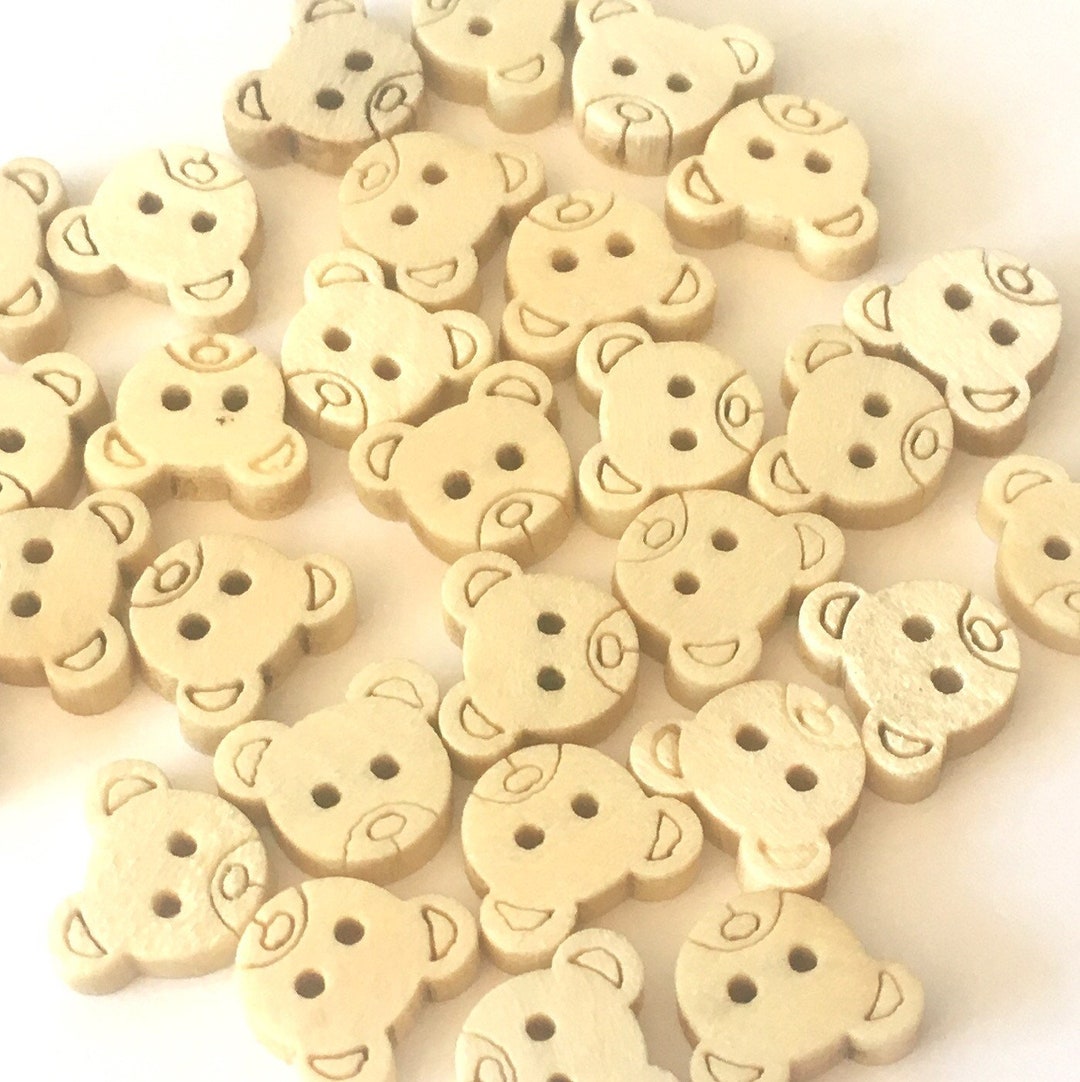 10 X Light Wood Etched Teddy Face Buttons, 12.5mm Buttons, Teddy Bear ...