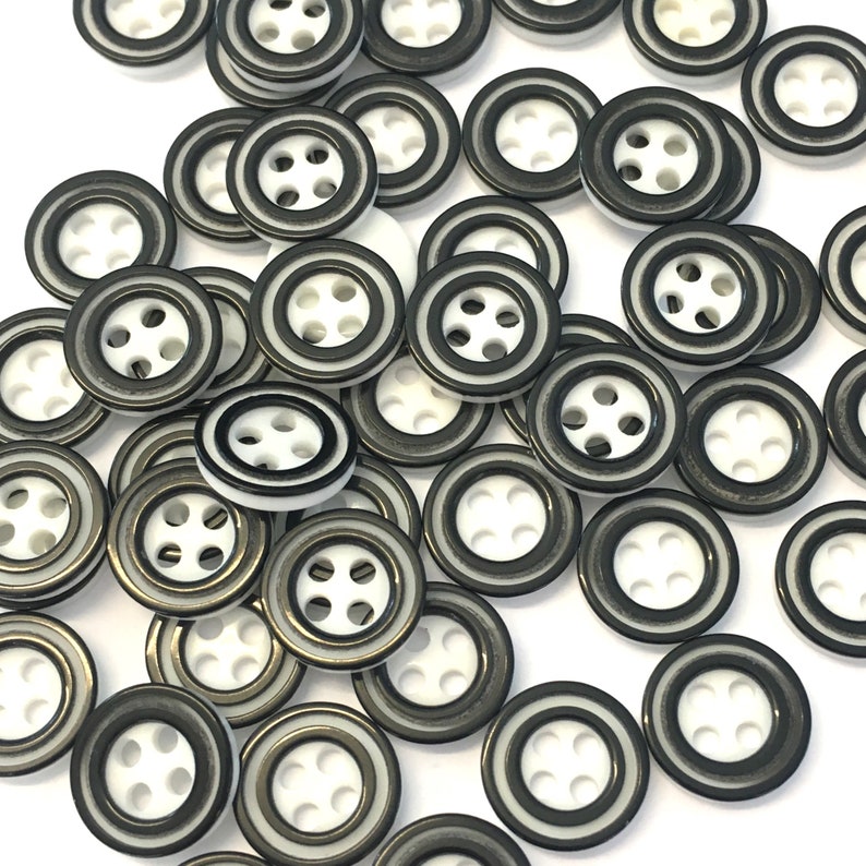 20 White Buttons With Black Border 11mm Black Buttons Small - Etsy