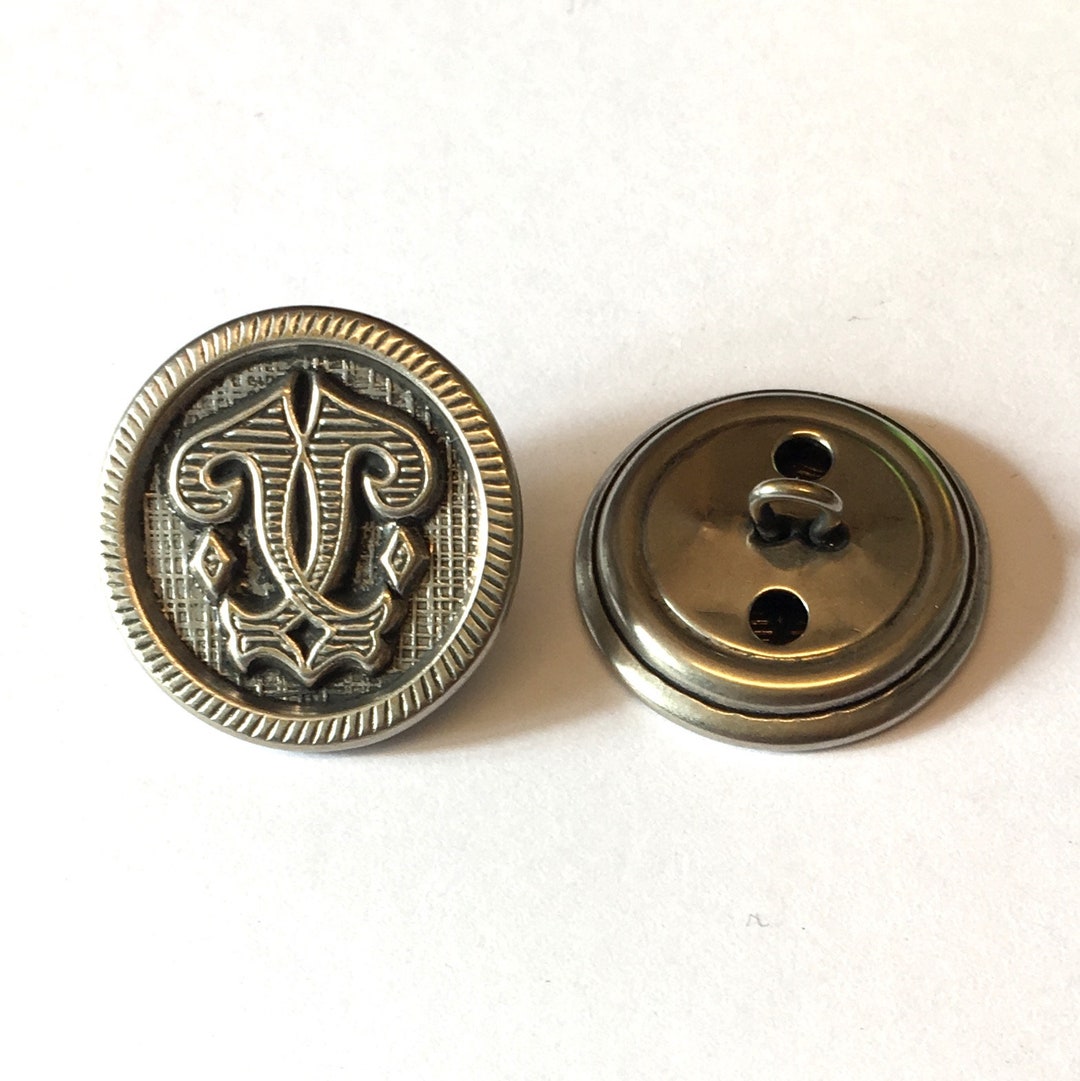 2pcs Vintage Aged Silver Metal Shank Buttons: Embossed Design (22mm) - Etsy