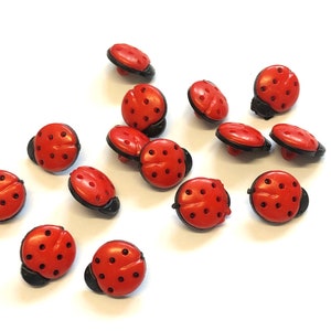 10 X Small Red and Black Ladybird Buttons With a Rear Shank, Novelty ...