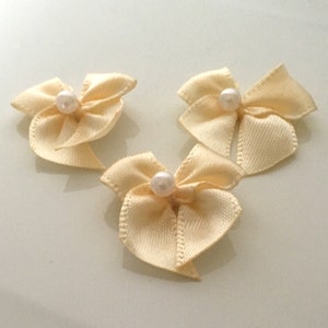 10, Cream Satin Bows, Ivory Pearl Bows, Cream Bows, Cream Ribbon Bows ...